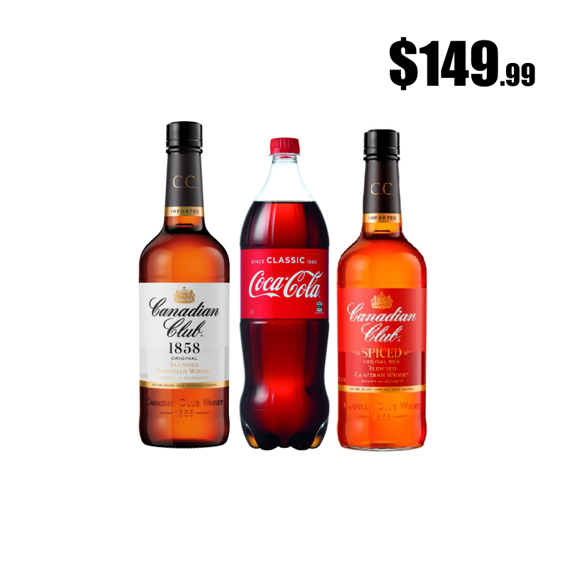 Canadian Club 1 Litre Normal + Spice + Coke – GIMME Beverage Delivery
